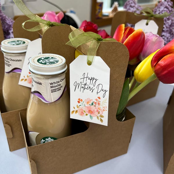 Happy Mothers Day Pink Floral Gift Tag, Sentimental Flower Favor Label ...