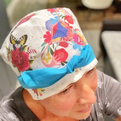 SKELETON Scrub Cap Ponytail 100% Linen, Anatomy Scrub Cap, Surgical Hat ...