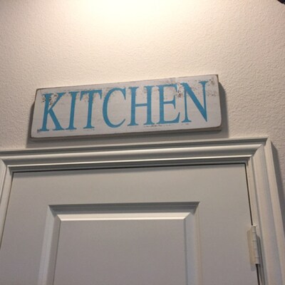 Distressed Kitchen Signs Rustic, Blue Kitchen Sign Wood, Whitewashed ...