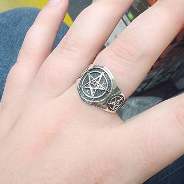 Sigil of Baphomet Inverted Pentagram Ring 925 Sterling Silver Occult Talisman Mystical Symbol of ...