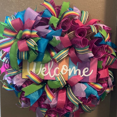 Rainbow Welcome Sign, Spring Welcome Sign, Summer Welcome Sign ...