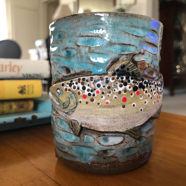 Handmade Ceramic Fishing Mug, One of a Kind, Hand Painted, Personalized ...