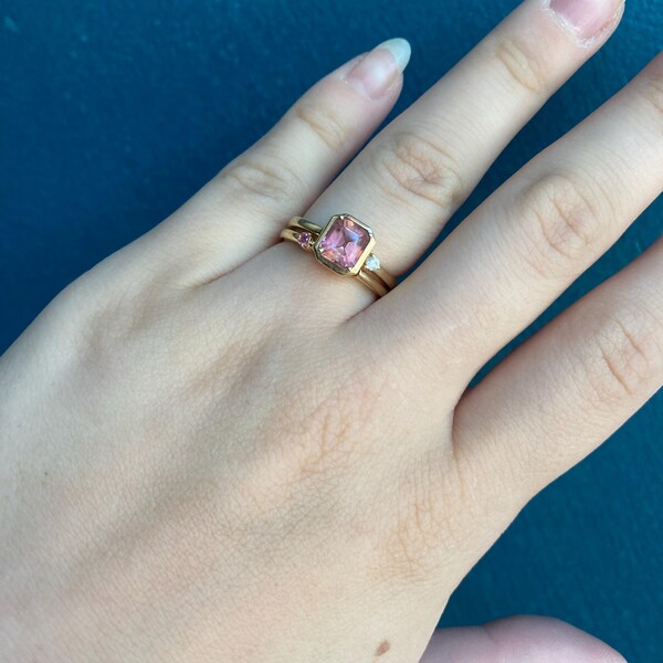 Natural Pink Tourmaline Ring/18k Rose Gold Oval Cut Tourmaline Ring/pink Tourmaline Engagement ...