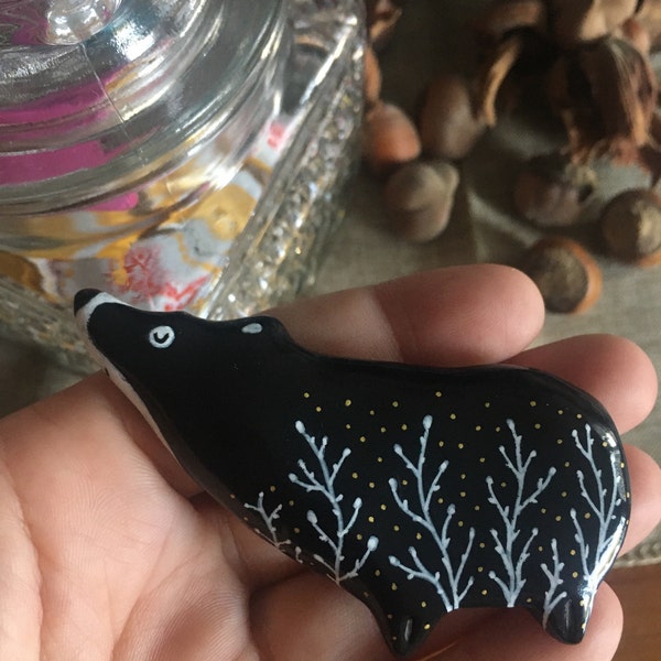 Badger Brooch OR Fridge Magnet a Handmade Polymer Clay Lapel Pin Cute ...