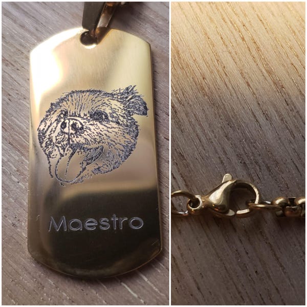 Custom Pet Portrait Necklace for Men, Pet Photo Necklace, Dog Memorial ...
