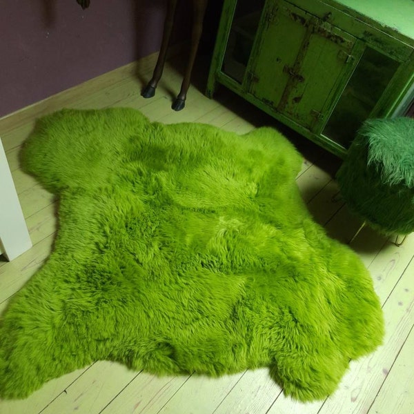 Genuine Natural Green Merino Sheepskin Rug, Pelt Giant Sheepskin Rug ...