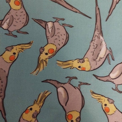 Gray and Yellow Cockatiel Fabric Watercolor Cockatiel on Light Blue by ...