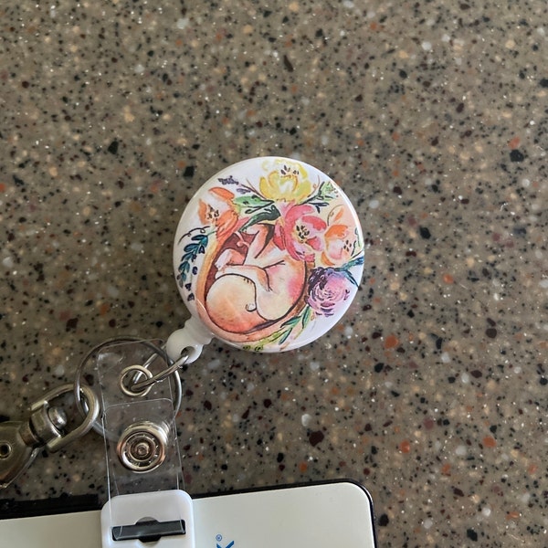 Labor & Delivery, Watercolor Floral Fetus, NICU Nurse Badge, Ob/gyn ...