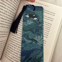 Whales Bookmark- Under the Sea Illustration- Winter Stationery- Blue ...