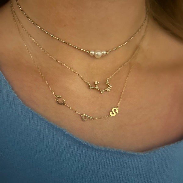14K Solid GOLD Sideways Initial Necklace, Perfect Gift for Her ...