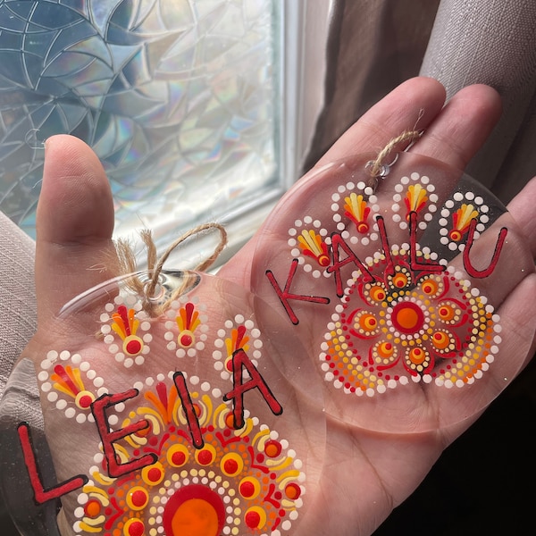 3 Mandala Dot Art Tan, Muted Blues, and Greens Handmade Rock Meditation ...