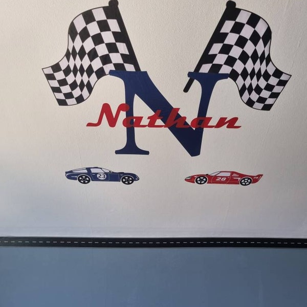 Custom Racing Name Wall Decal for Boys,speedy Race Flag Wall Sticker ...