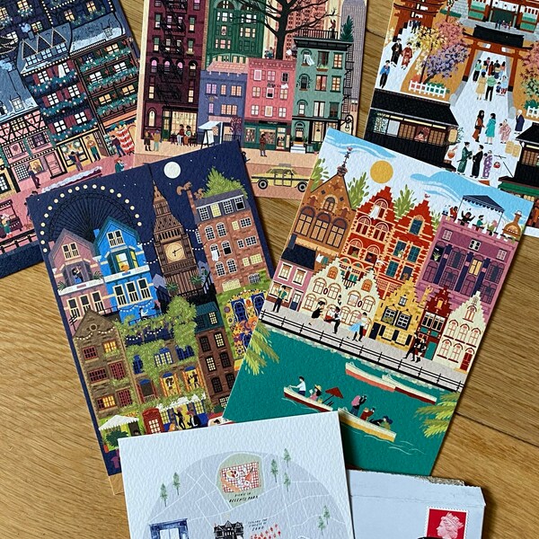 Set of 5 Retro City Postcards / London Postcard / Colmar Postcard / New ...