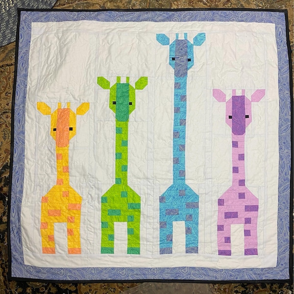 Giraffes in a Row Quilt Pattern, PDF Instant Download Modern Patchwork Baby Lap Size African ...