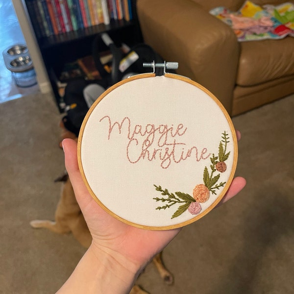 Hand Embroidered Name Hoop, Personalized Embroidery Hoop, Baby Name ...