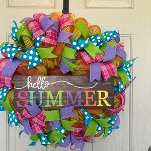 Hello Summer Wreath, Summer Wreath, Front Door Wreath, Colorful Summer ...