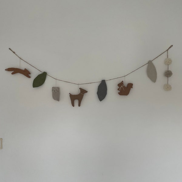 Forest Animals Linen Garland, Forest Garland, Autumn Garland, Leaf ...