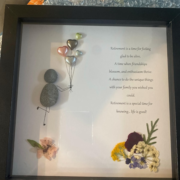 Retirement Pebble Art Gift: Stone & Pressed Flower Picture - Etsy