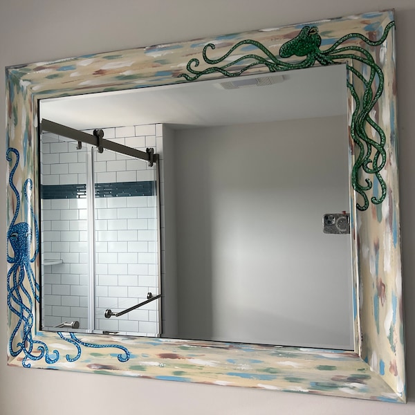 Hand Painted Octopus Mirror, Beach Mirror, Beach Decor, Beach House Art ...