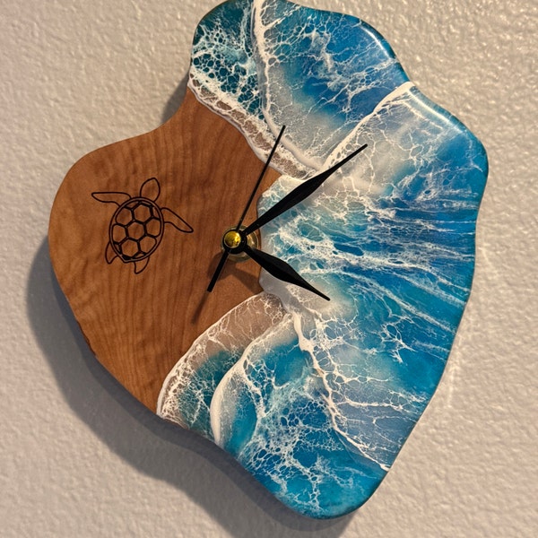 Custom Made Resin&olive Wood Wall Clock,epoxy Resin Ocean Art and Beach ...