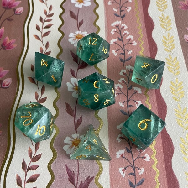 Green Jade DND Dice Set, Aventurine Sharp Edge D&D Dice Set, Dungeons ...