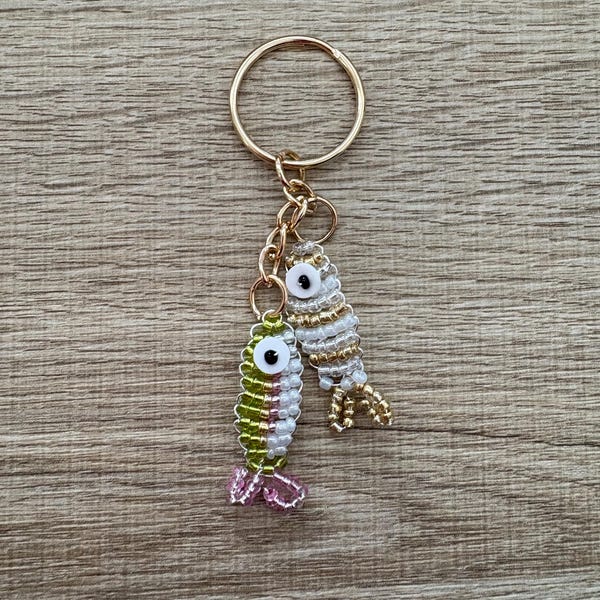 Handmade Beaded Fish Bag Charm Keychain - Etsy