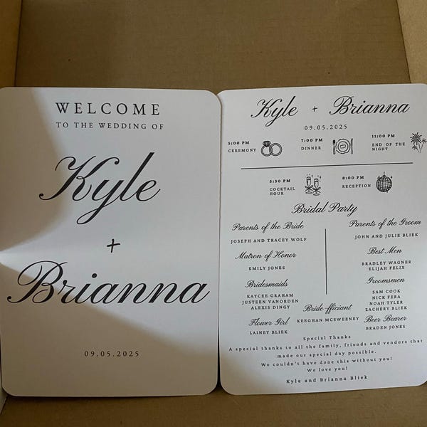 PRINTED + SHIPPED Wedding Program Fans Assembled Timeline - Minimalist ...