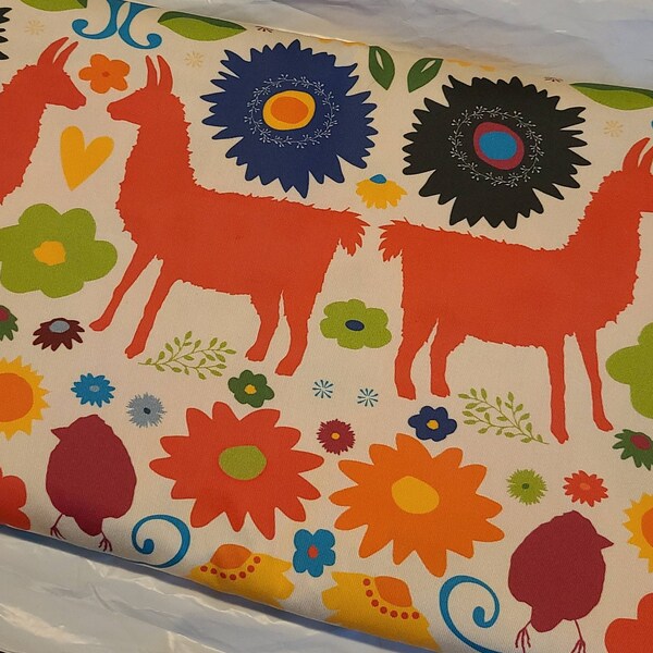Folk Art Llamas Fabric - Llama Brightfolk by Onelittleprintshop - Block ...