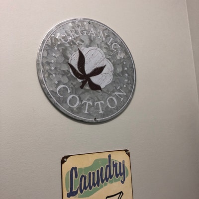 Organic Cotton Metal Sign, 12 Metal Oraganic Cotton With Cotton Pod ...