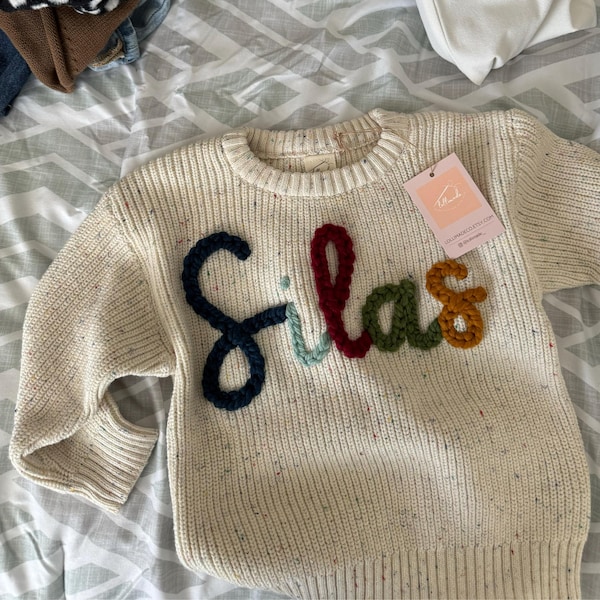 Custom Name Boy Sweater, Personalized Name Sweater, Hand Embroidered ...