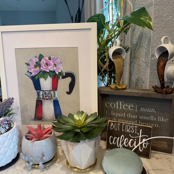 Boricua Greca Coffee Pot Art Print | Puerto Rico Cafetera Wall Decor ...