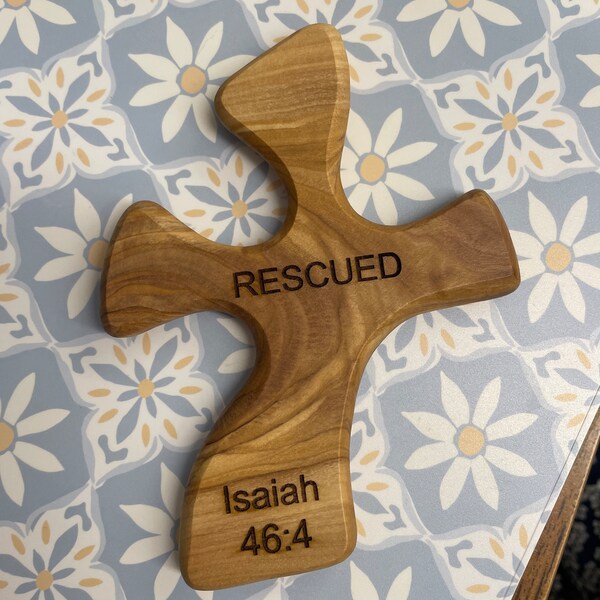Personalized Olive Wood Comfort Cross: Handheld Prayer Cross From Holy ...