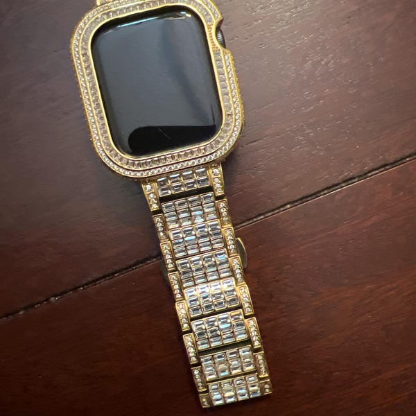 Silver Apple Watch Case Large 3.5mm Lab Diamonds Bezel Apple Watch ...