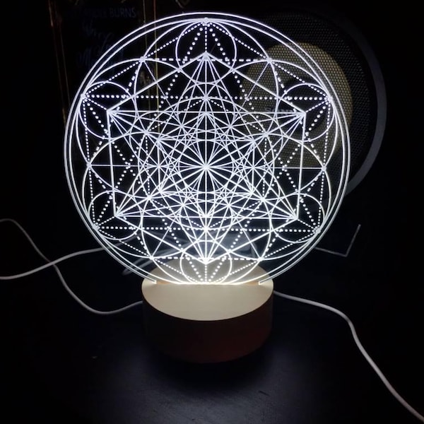 Metatron's Cube & Seed of Life Illuminated Wooden Base: Sacred Geometry ...