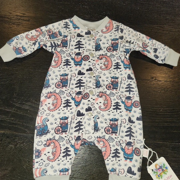 Viking Baby Romper, Nordic Valkyrie Organic Cotton Sleepsuit, Handmade ...