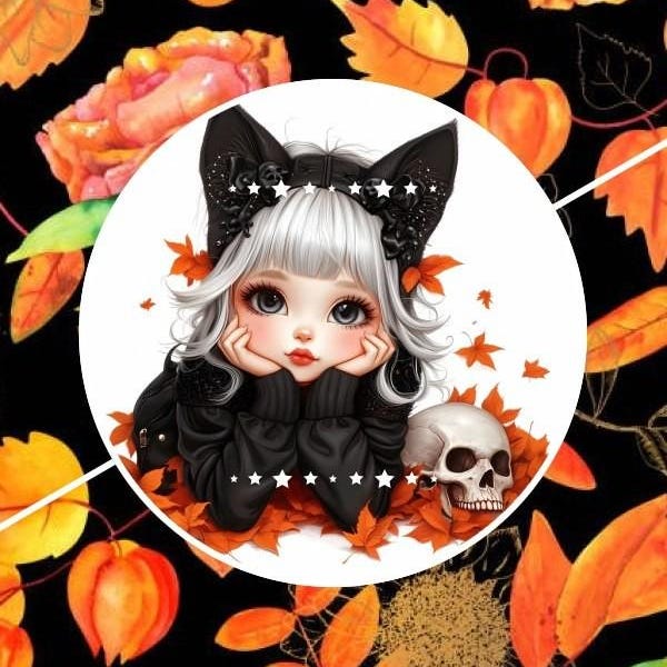 Chibi Gothic Halloween Cat Girl Clipart: Junk Journal Art (JPG Digital ...