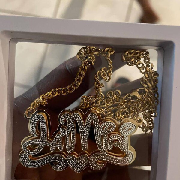 Name Plate, Nameplate Necklace, Custom Name Necklace, Two Tone Name ...