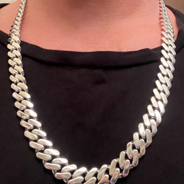 12mm Silver Miami Cuban Chain. Stunning Solid 925 Sterling Silver Links ...