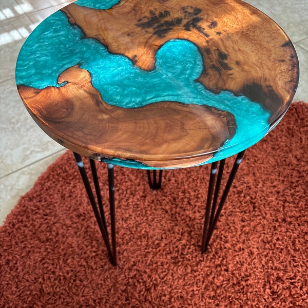 Multi Color Wood & Epoxy Resin End Table Mid-century Modern Nightstand ...