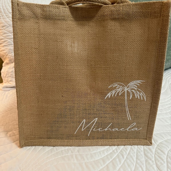 Custom Design Wedding Palm Tree Beach Bag Personalized Burlap Bags ...