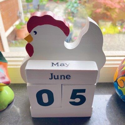 Chicken Calendar Perpetual Wood Block Hen White Chicken Decor - Etsy