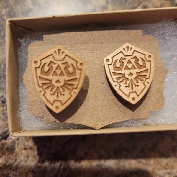 Zelda Link Hylian Shield Cuff Links - Laser Engraved on Alder Wood ...