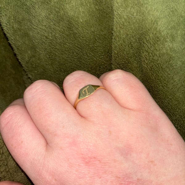 Solid Gold Square Signet Ring, 14k Gold Engraved Pinky Ring for Men Women, Personalized Initial ...