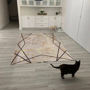 Gold Fur Carpet, Beige With Gold Feather Rug, Leather Sole Rug, Faux ...