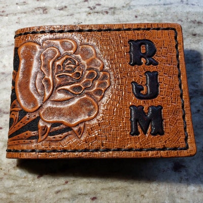 Hand Tooled Rose Leather Wallet With Initials - Etsy