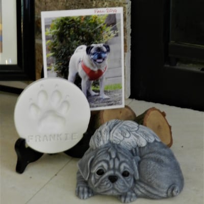 Pug Angel Statue Angel Dog Garden Sculpture Solid Concrete Pet Memorial ...