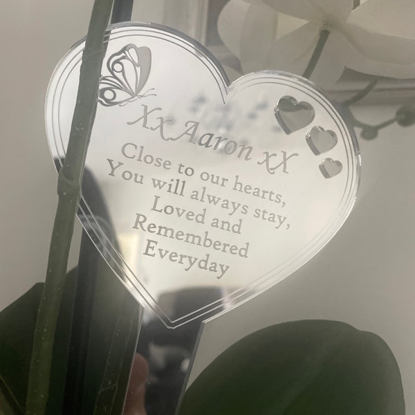 Heart Memorial Stick - Personalised - Cemetery Decoration Any Name With ...