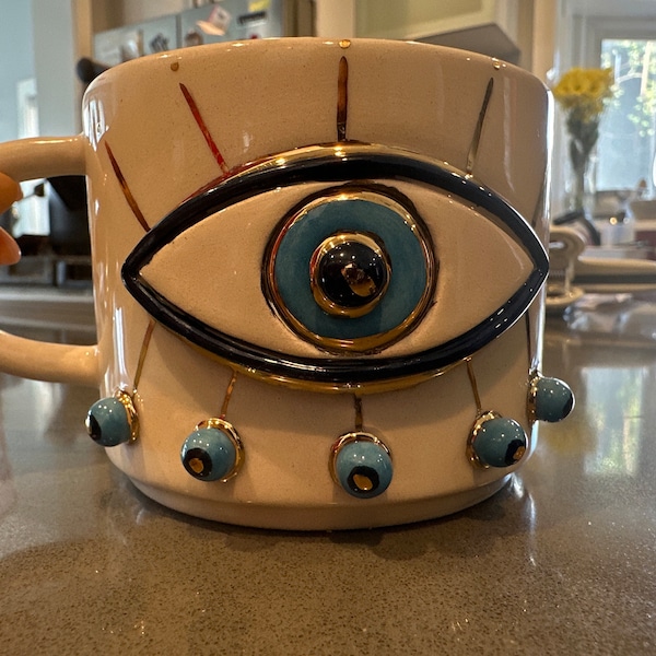 Evil Eye Turkish Coffee Cup - 24K Gold - Ceramic Coffee Mug Handmade ...