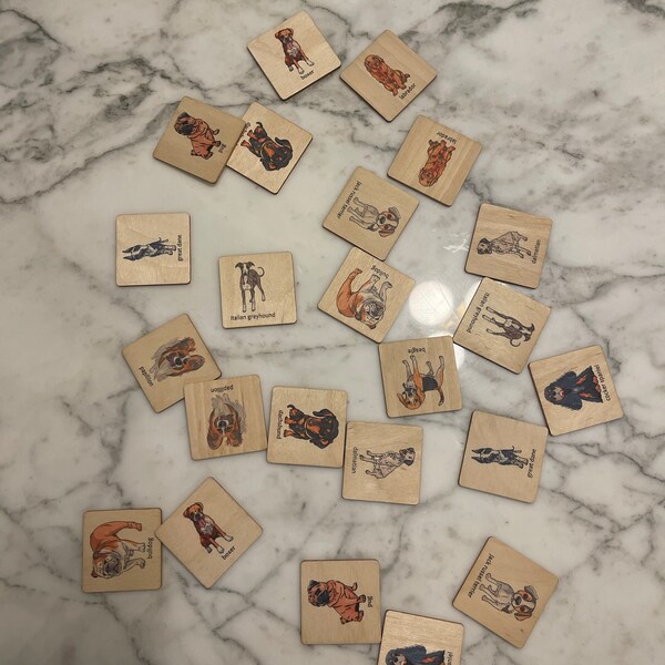 Montessori Wooden Dog Breeds Memory Game | Dogs Matching Cards for ...