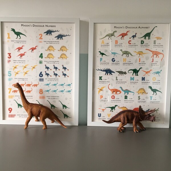 Dinosaur Prints Duo, Alphabet and Numbers Nursery Art Set, Great Gift ...